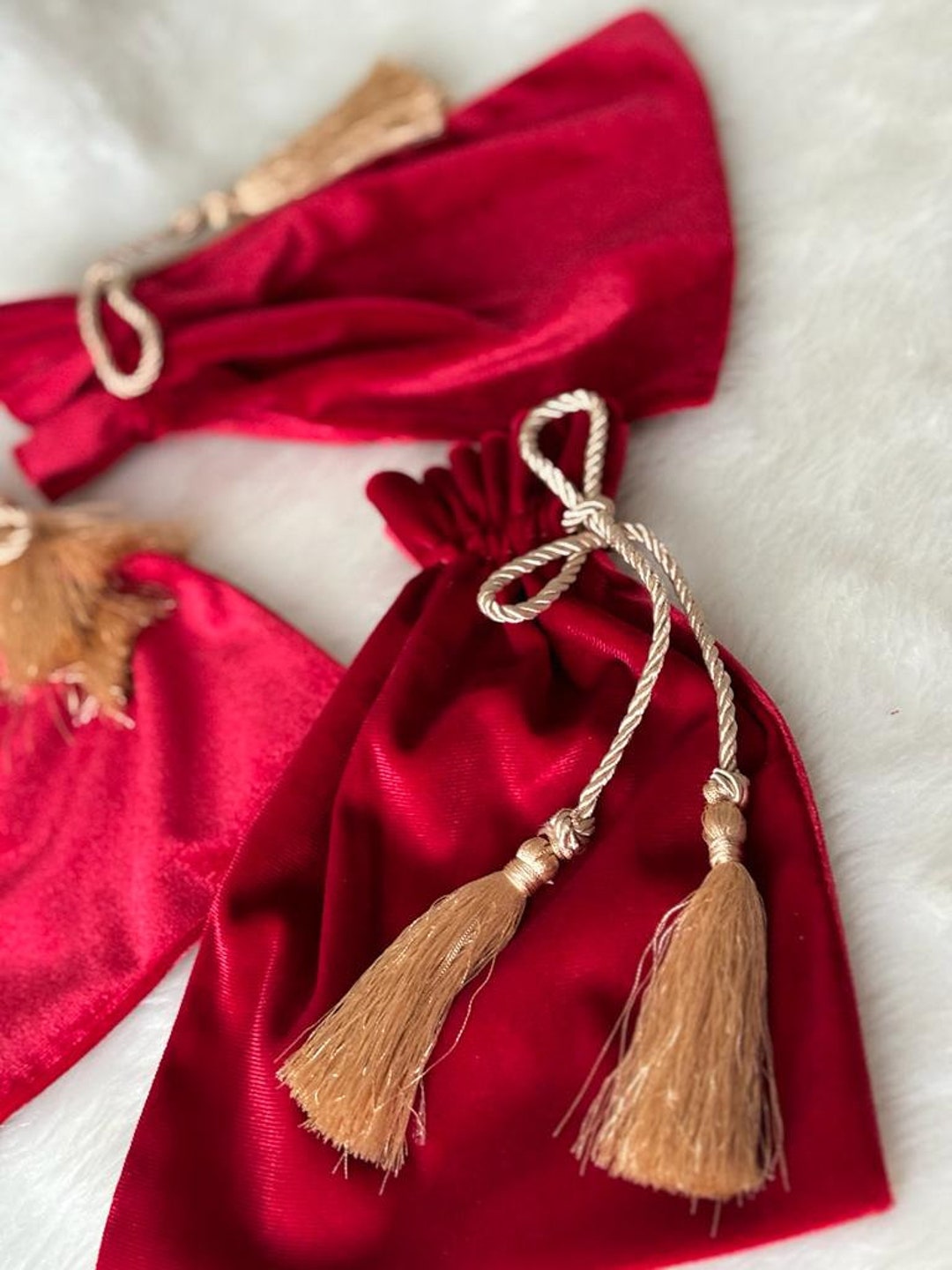 Handmade Christmas Red Velvet Gift Bag: Gold Cord Drawstring - Etsy