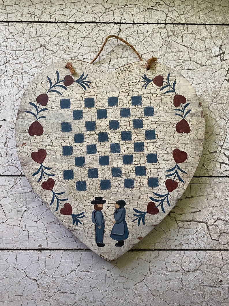 Quaker Couple Checker Board Country Heart - Etsy