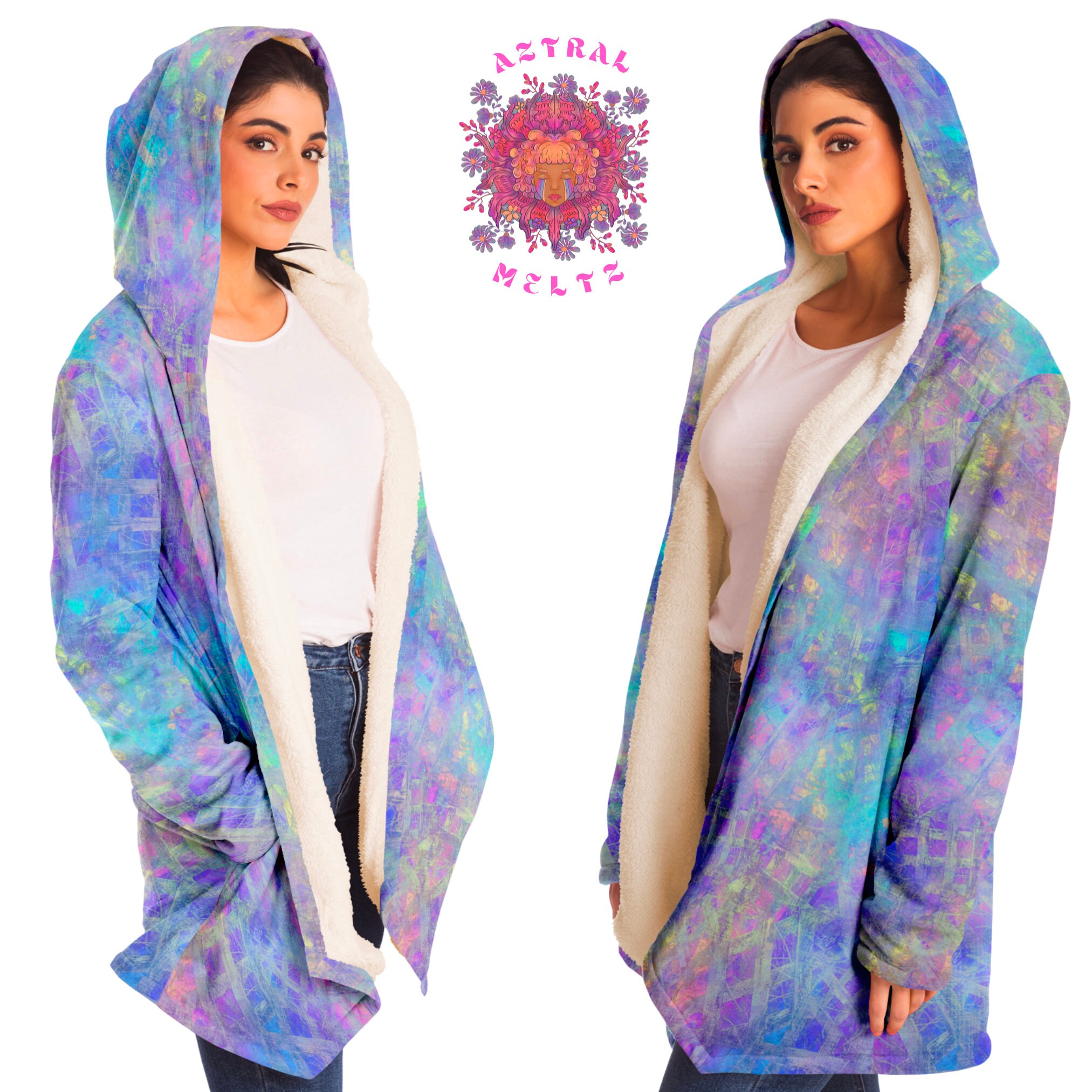 Pastel Dream Cloak, Holographic Jacket, Festival Hooded Cloak, Trippy ...