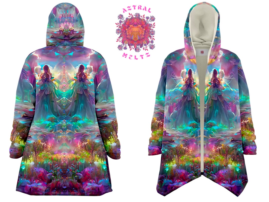 Fairycore Hooded Cloak, Psychedelic Jacket With a Hoodie, Fantasy Coat ...