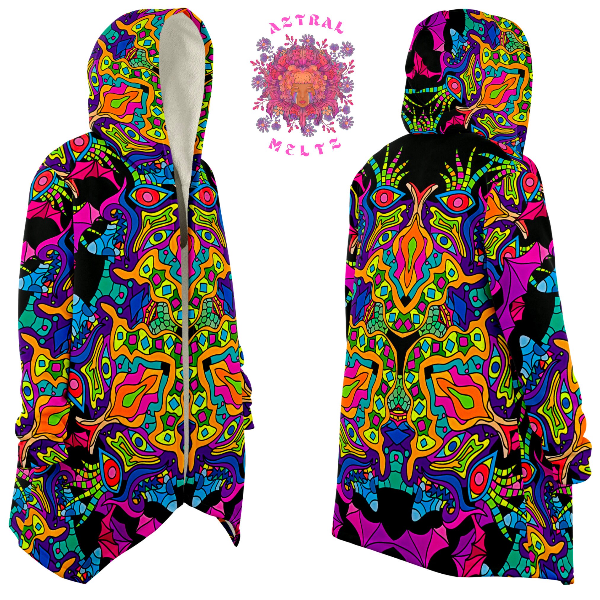 DMT Trippy Hooded Cloak, Colorful Rave Jacket, Psychedelic Dream Cloak ...