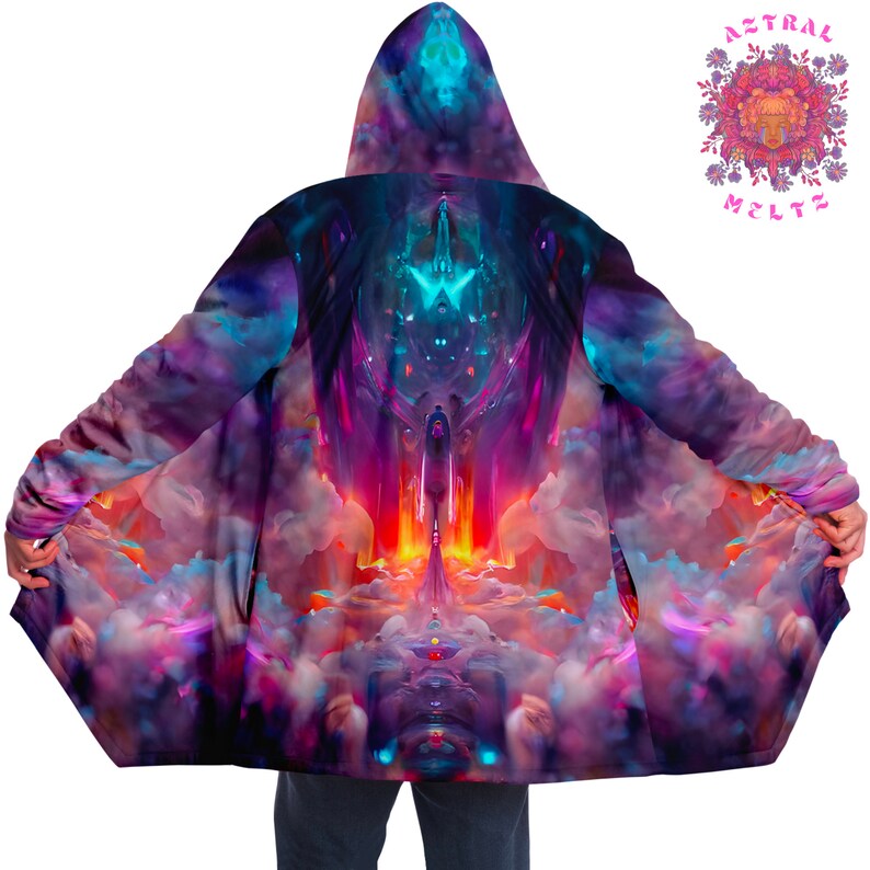 Unisex Psychedelic Hooded Cloak, Cosmic Colorful Microfleece Coat for ...