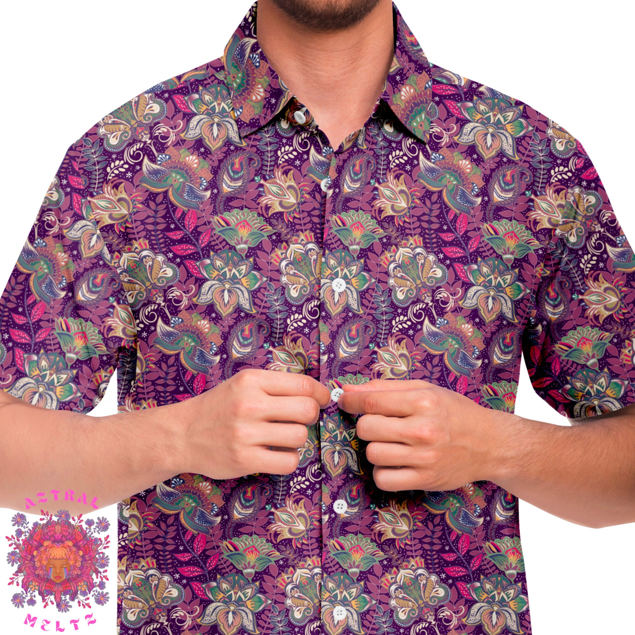Trippy Floral Aloha Shirt, Hippie Psychedelic Shirt for Men, Pink Retro ...