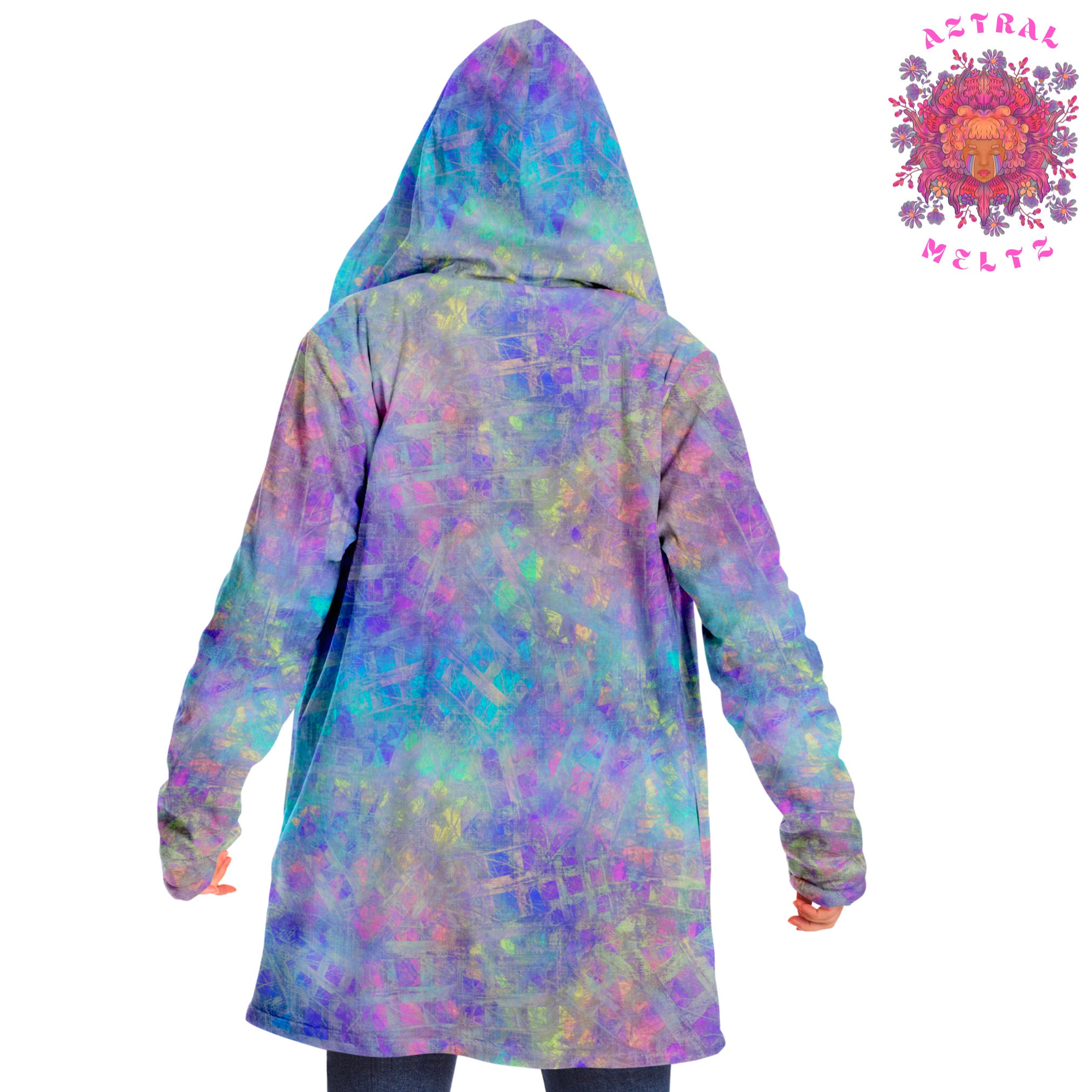 Pastel Dream Cloak, Holographic Jacket, Festival Hooded Cloak, Trippy ...