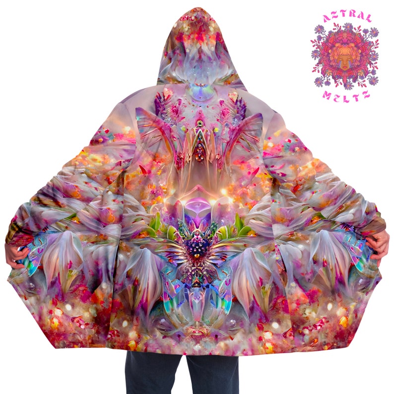 Psychedelic Rave Hooded Cloak, Colorful Fantasy Coat, Festival Sherpa ...