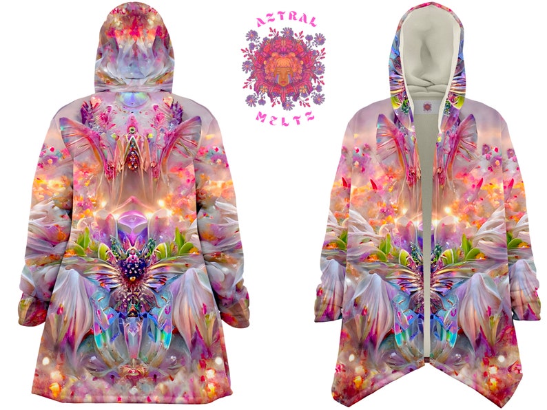 Psychedelic Rave Hooded Cloak, Colorful Fantasy Coat, Festival Sherpa ...