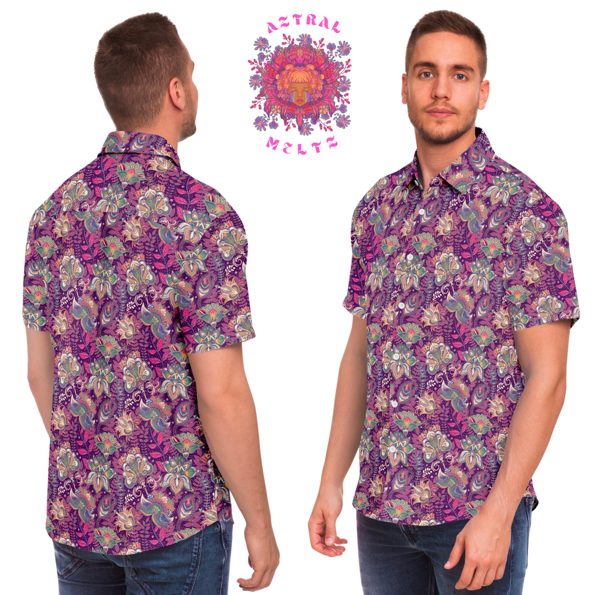Trippy Floral Aloha Shirt, Hippie Psychedelic Shirt for Men, Pink Retro ...