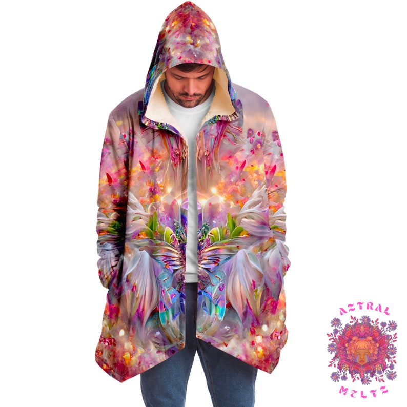 Psychedelic Rave Hooded Cloak, Colorful Fantasy Coat, Festival Sherpa ...