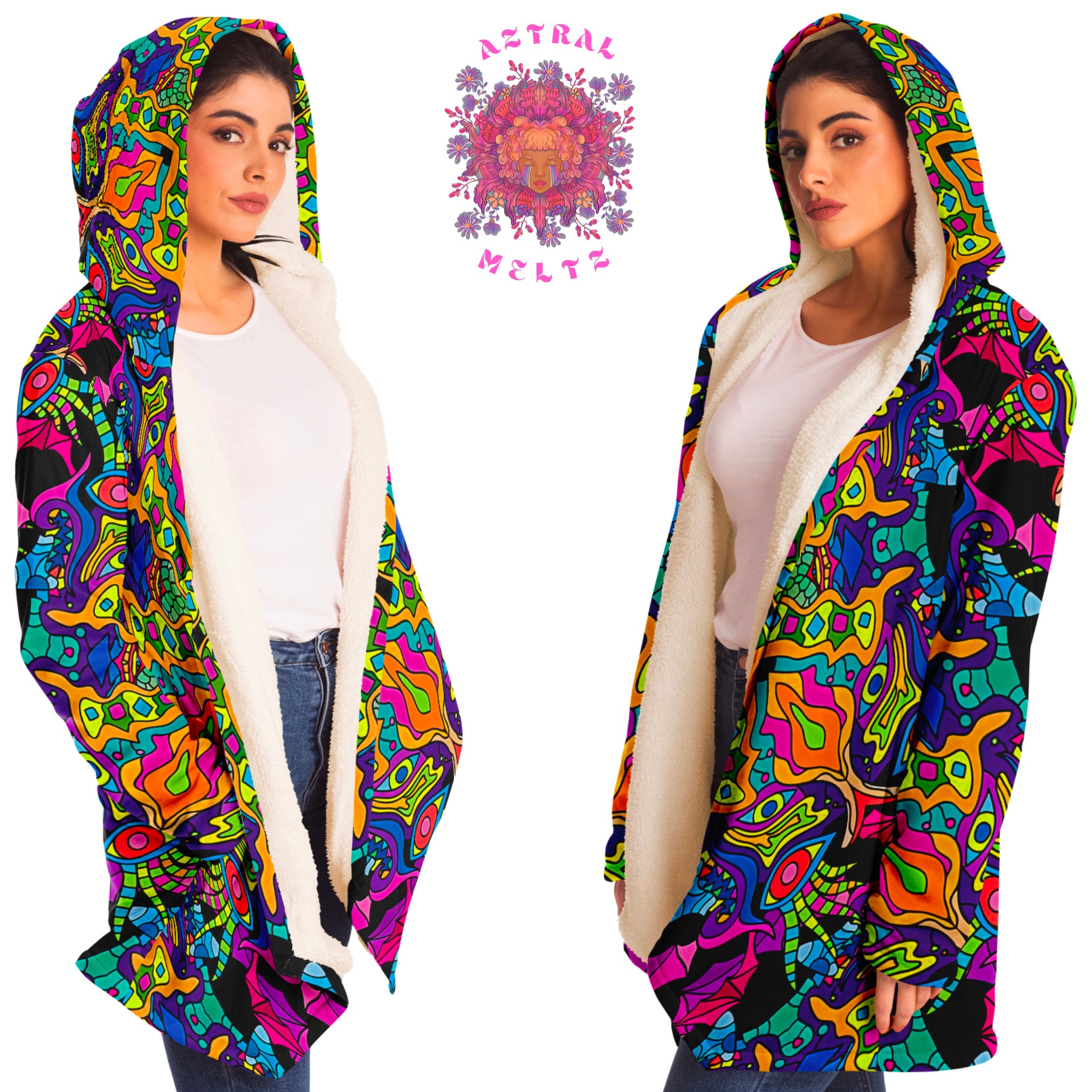 DMT Trippy Hooded Cloak, Colorful Rave Jacket, Psychedelic Dream Cloak ...
