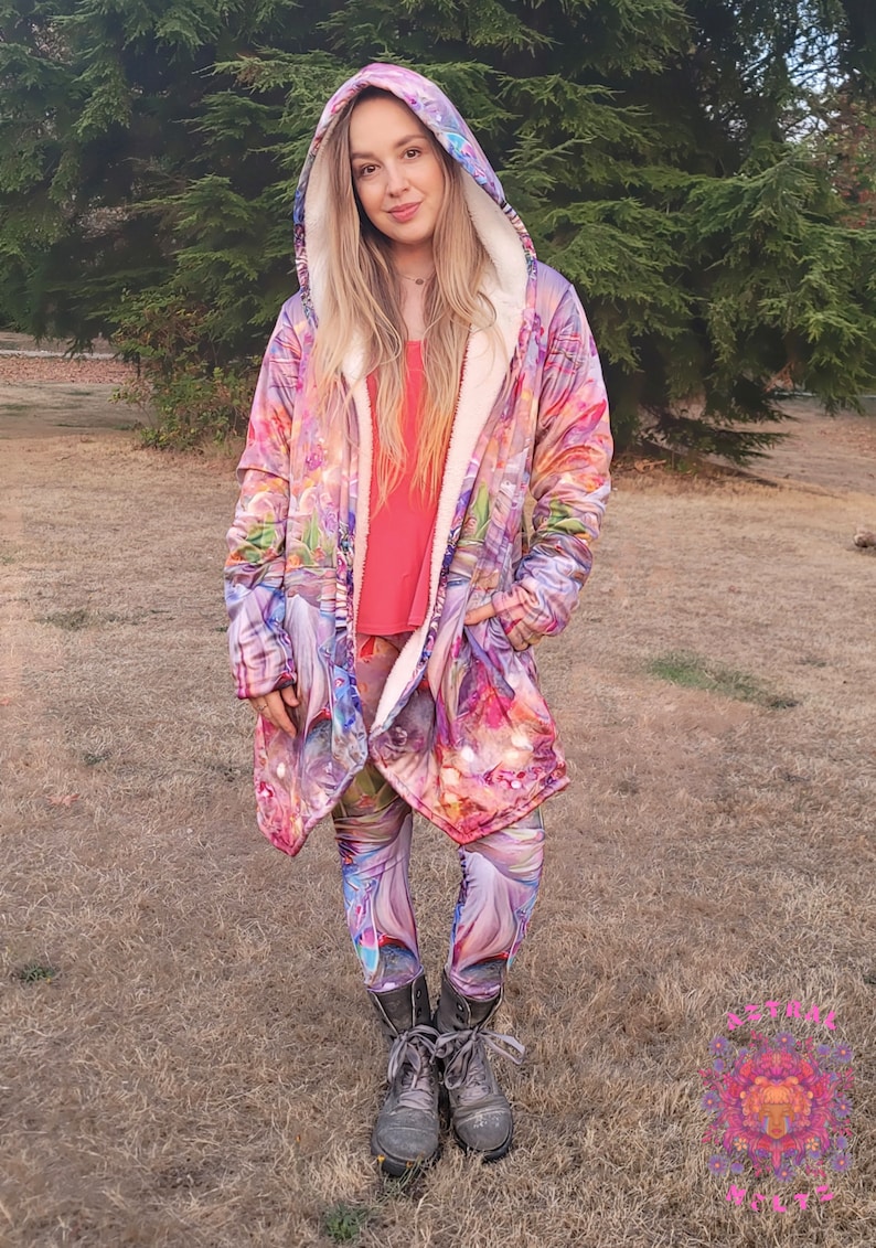 Psychedelic Rave Hooded Cloak, Colorful Fantasy Coat, Festival Sherpa ...