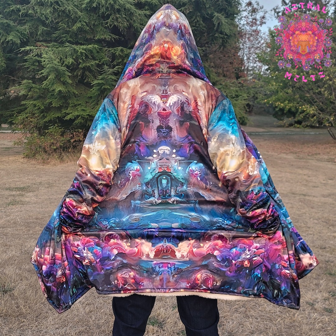 Festival Cloak With a Hoodie, Psychedelic Jacket, Rave Hooded Cloak ...