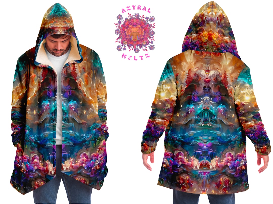 Festival Hooded Cloak, Psychedelic Jacket With a Hoodie, Trippy Cape ...