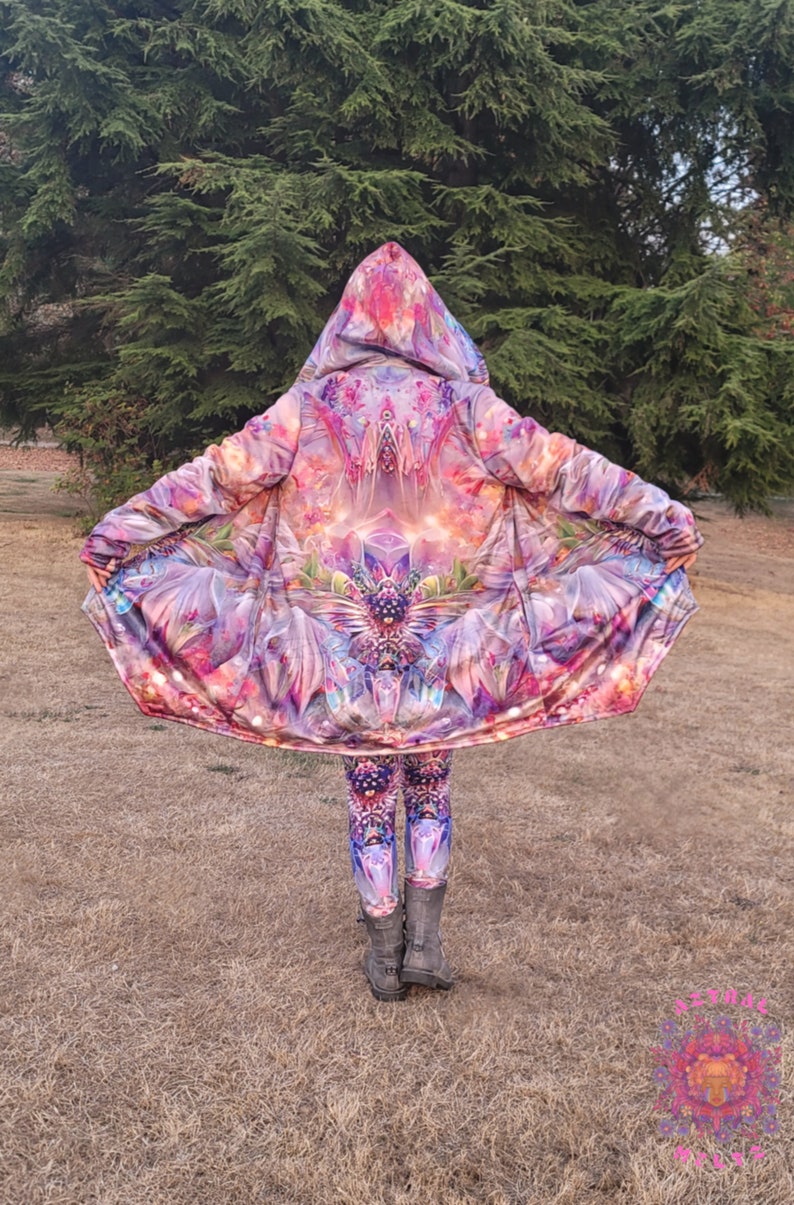 Psychedelic Rave Hooded Cloak, Colorful Fantasy Coat, Festival Sherpa ...