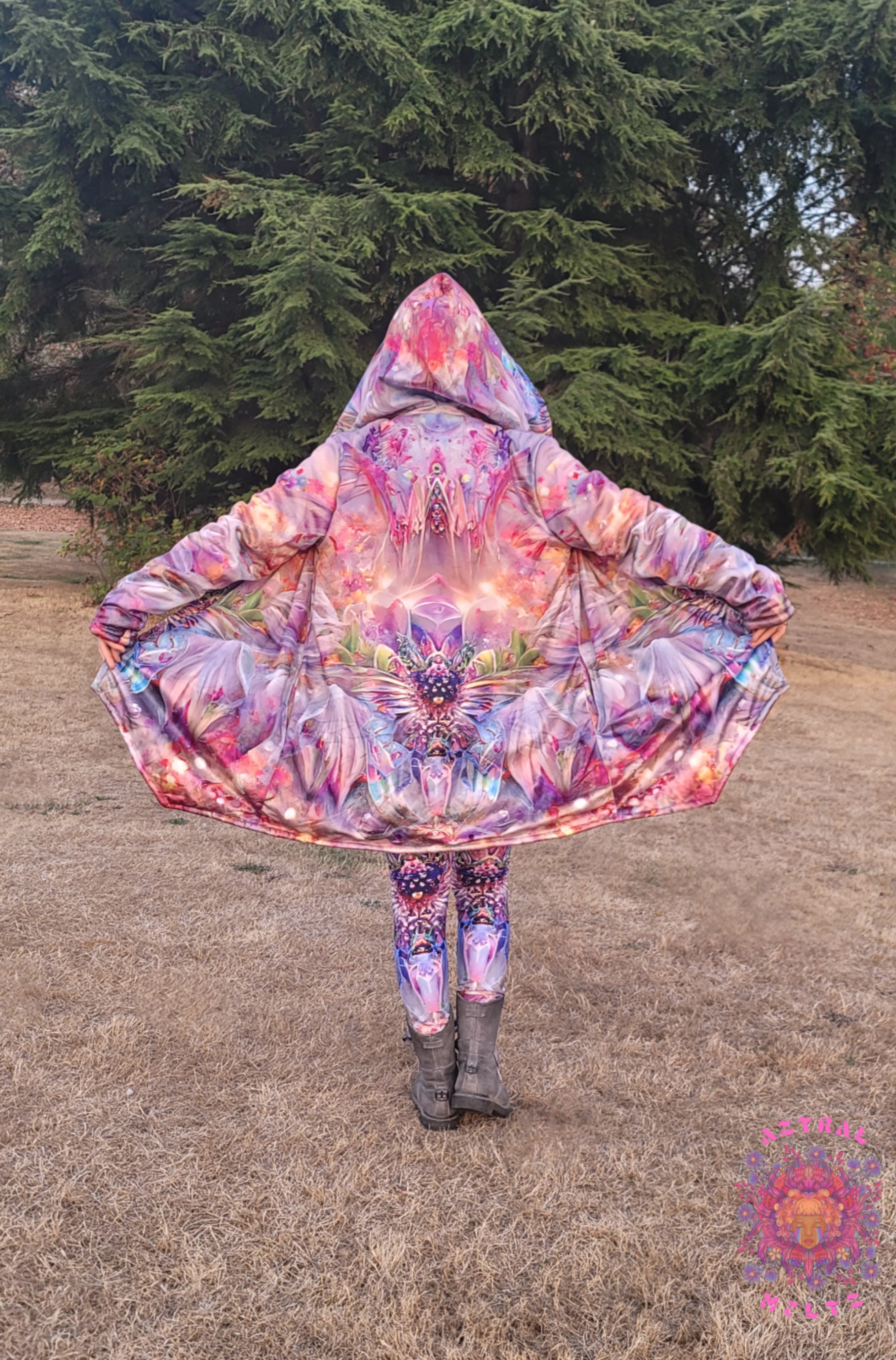Psychedelic Rave Hooded Cloak, Colorful Fantasy Coat, Festival Sherpa ...
