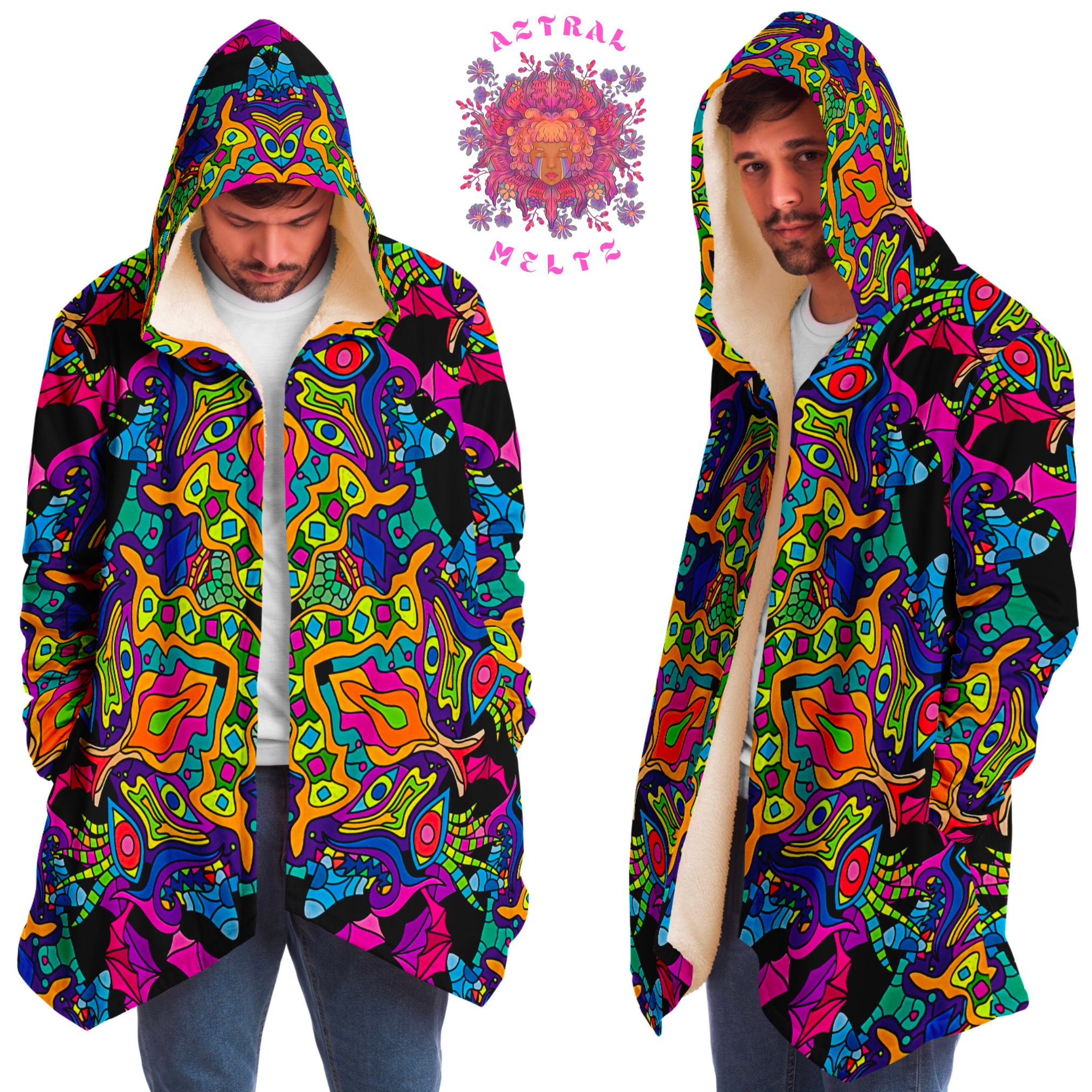 DMT Trippy Hooded Cloak, Colorful Rave Jacket, Psychedelic Dream Cloak ...