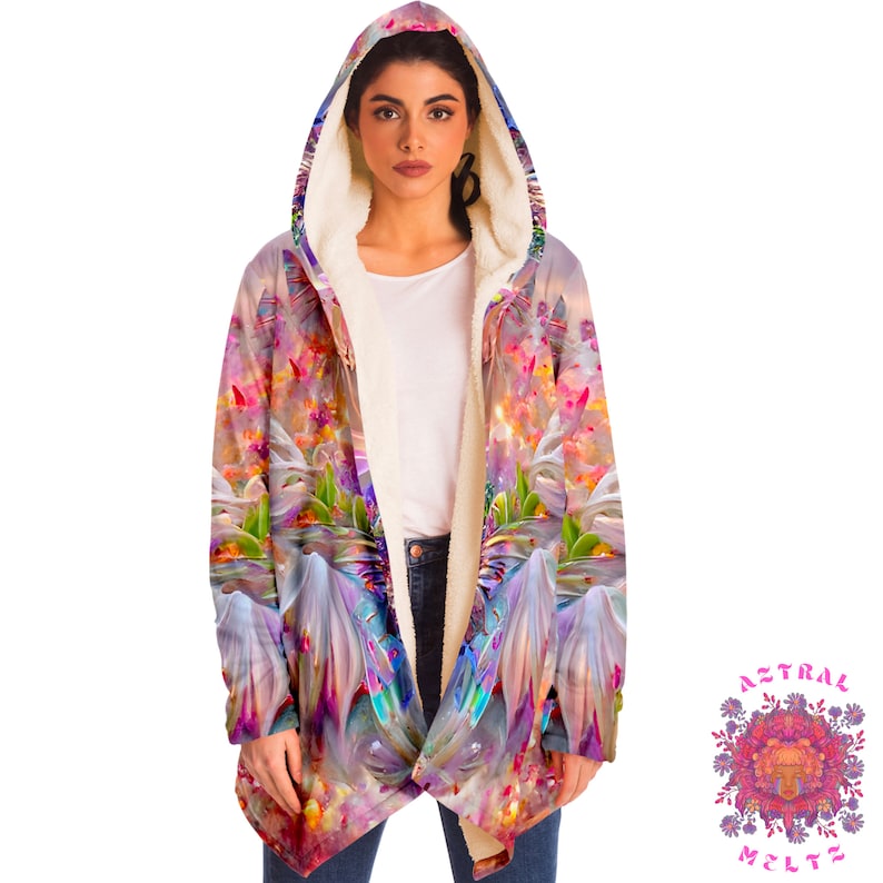 Psychedelic Rave Hooded Cloak, Colorful Fantasy Coat, Festival Sherpa ...