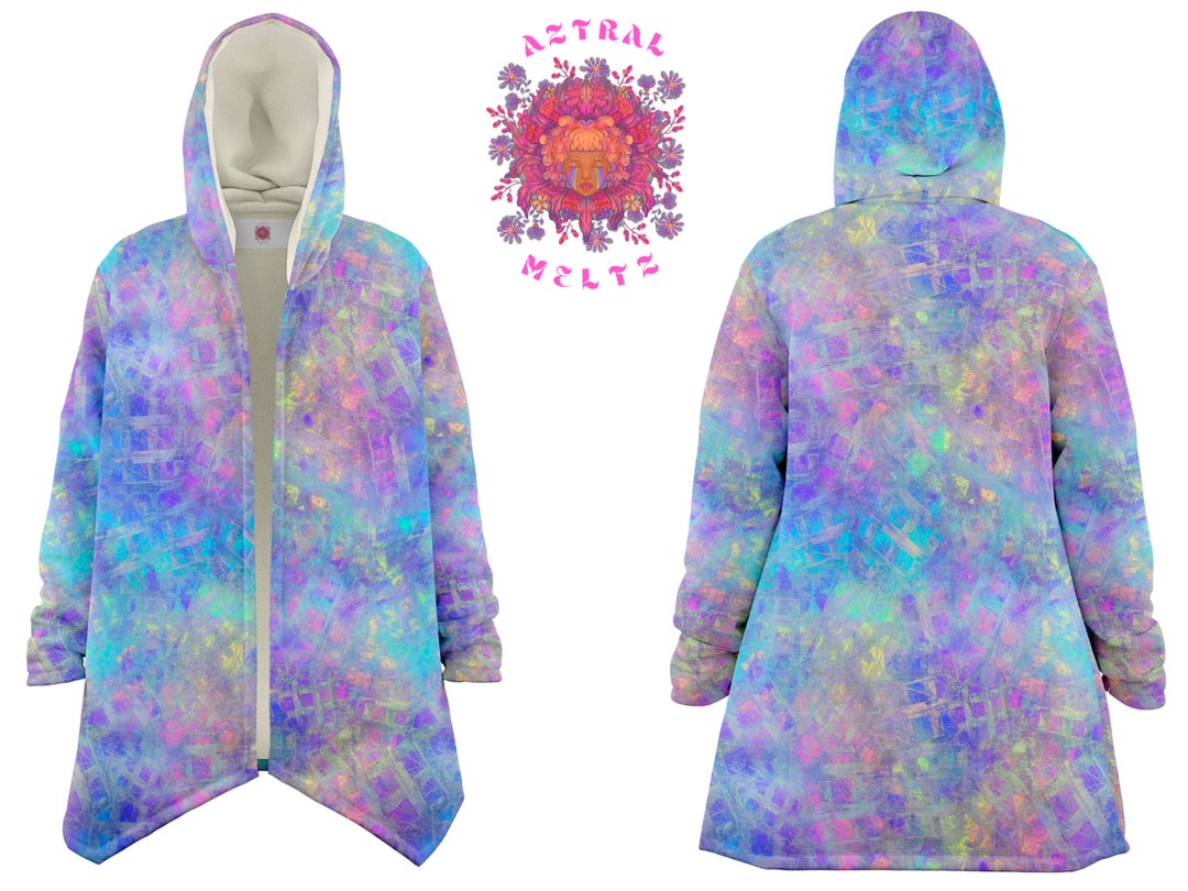 Pastel Dream Cloak, Holographic Jacket, Festival Hooded Cloak, Trippy ...