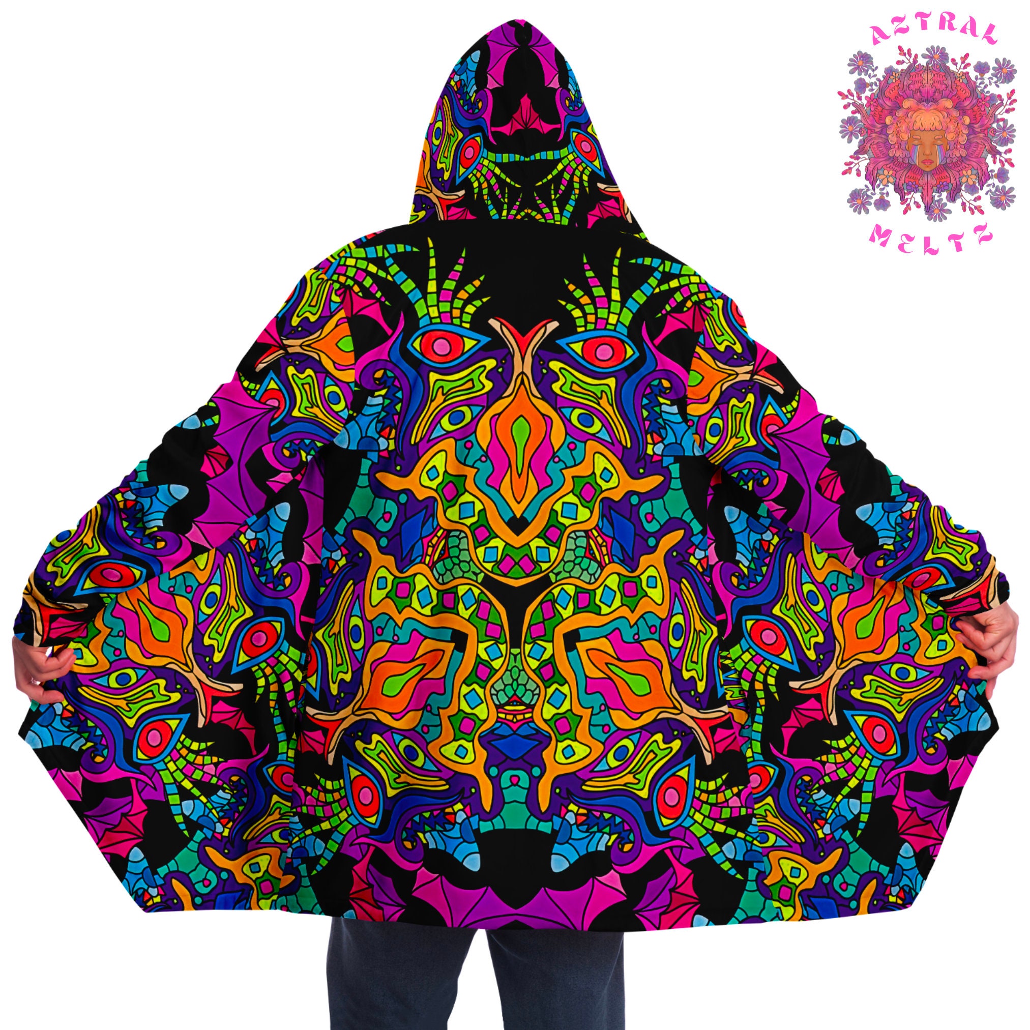 DMT Trippy Hooded Cloak, Colorful Rave Jacket, Psychedelic Dream Cloak ...