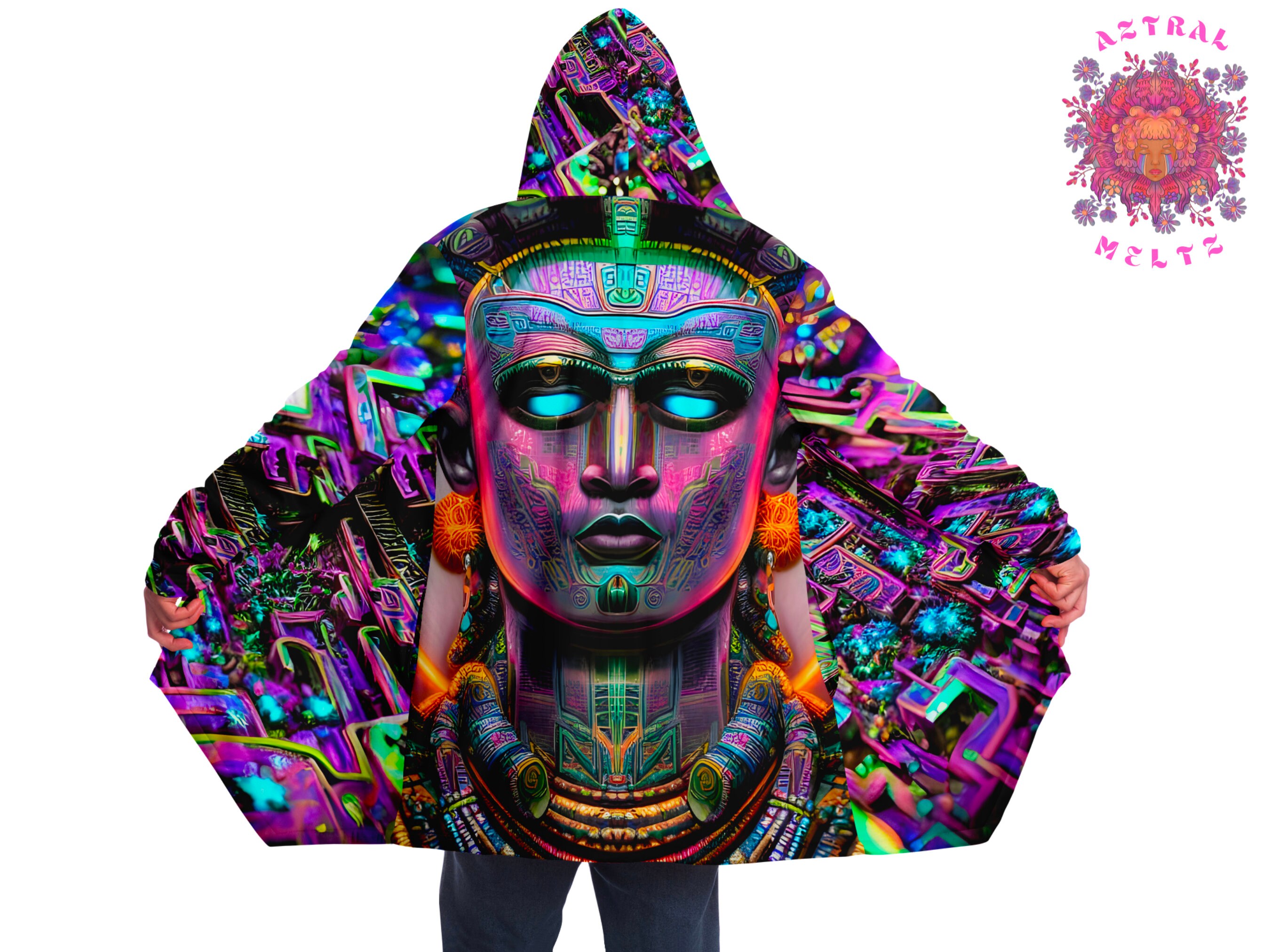 Mayan Warrior Rave Cloak Psychedelic Hooded Cloak With - Etsy