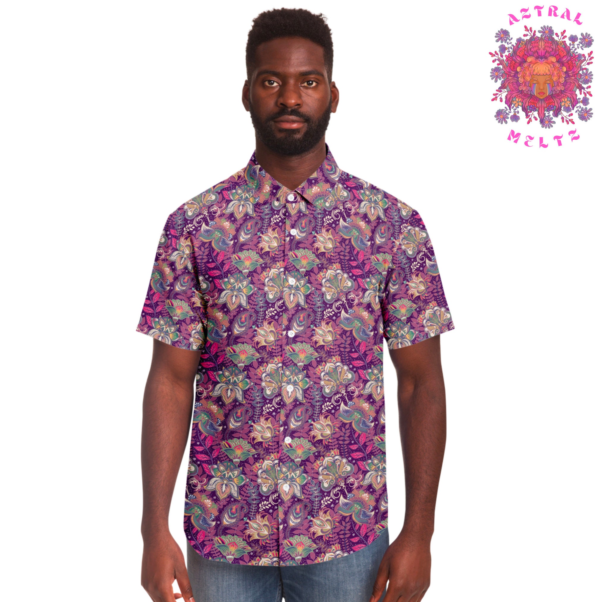 Trippy Floral Aloha Shirt, Hippie Psychedelic Shirt for Men, Pink Retro ...