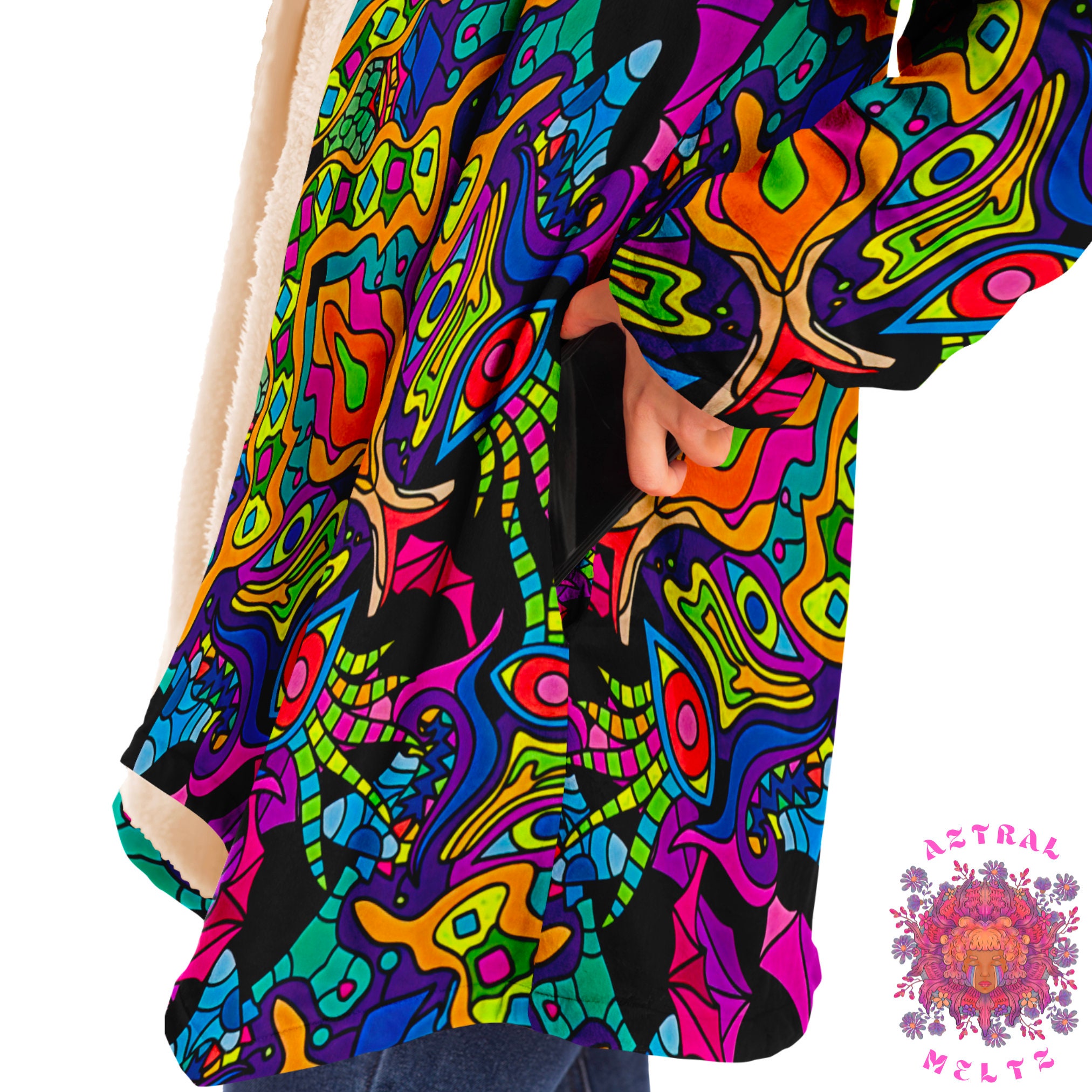 DMT Trippy Hooded Cloak, Colorful Rave Jacket, Psychedelic Dream Cloak ...