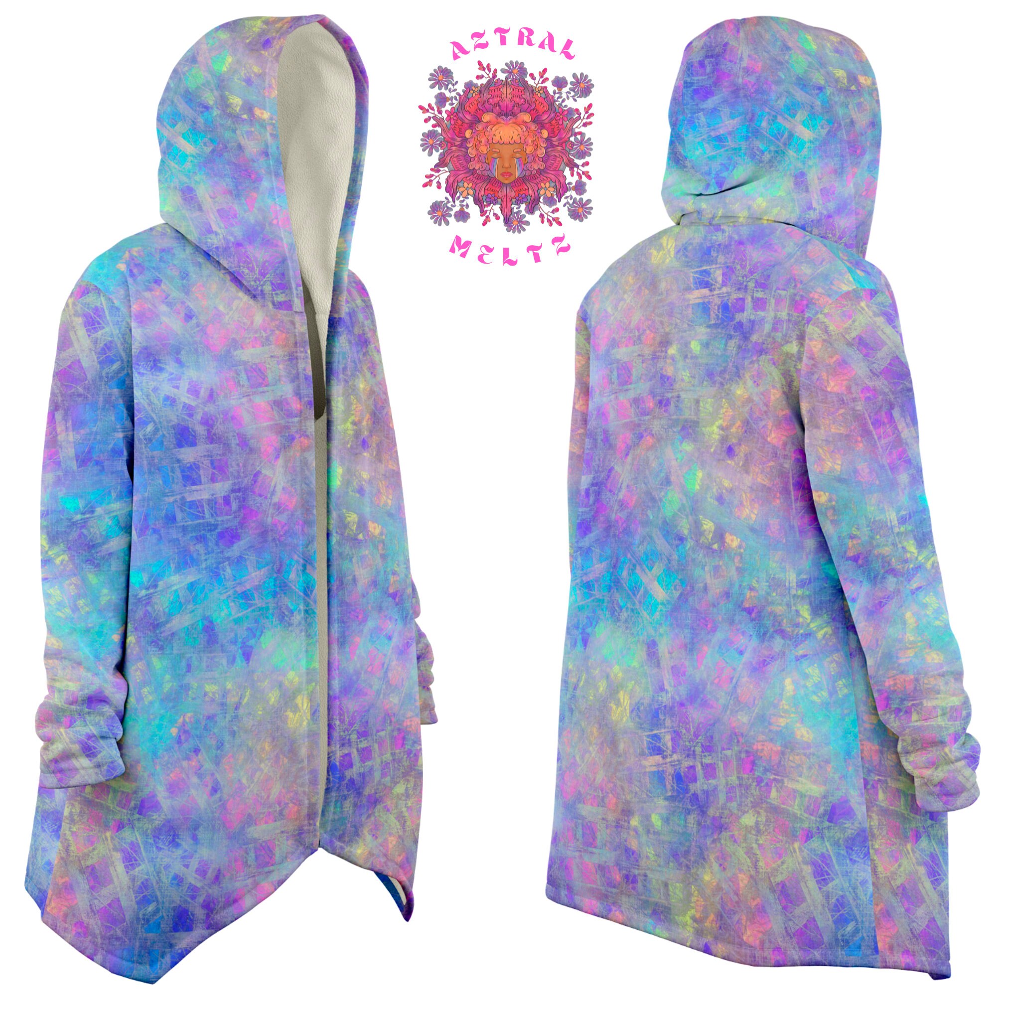 Pastel Dream Cloak, Holographic Jacket, Festival Hooded Cloak, Trippy ...