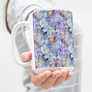 Soft Purple Flowers Painted Style Coffee Tea Mug Cup 15 Oz Ceramic ...