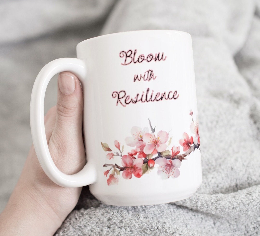 Cherry Blossom Coffee Mug: Bloom With Resilience, Floral Ceramic Cup by ...