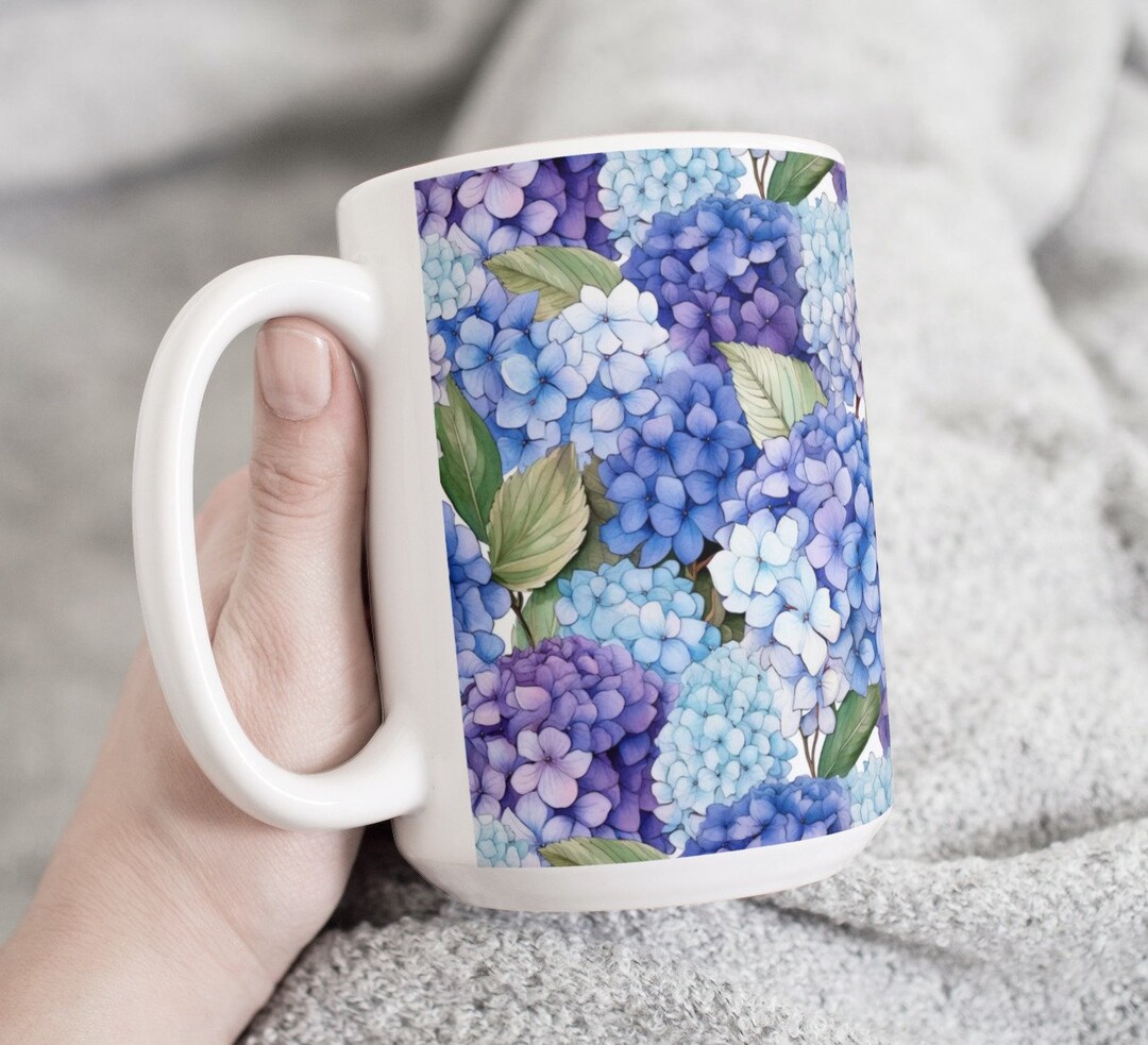 Blue and Purple Hydrangeas Garden Coffee Tea Mug Cup 15 Oz Ceramic ...