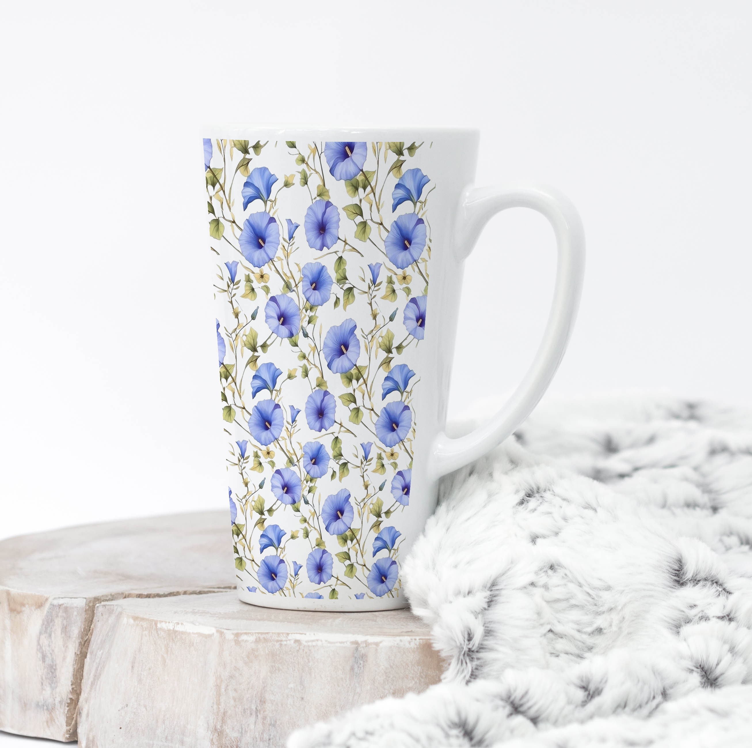 Blue Morning Glory Garden Coffee Tea Latte Mug Cup, 17 Oz Ceramic Jug ...