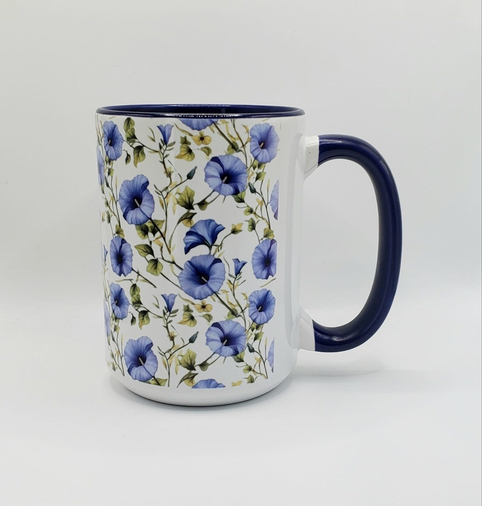 Blue Morning Glory Garden Coffee Tea Mug Cup 15 Oz Ceramic White, Gift ...
