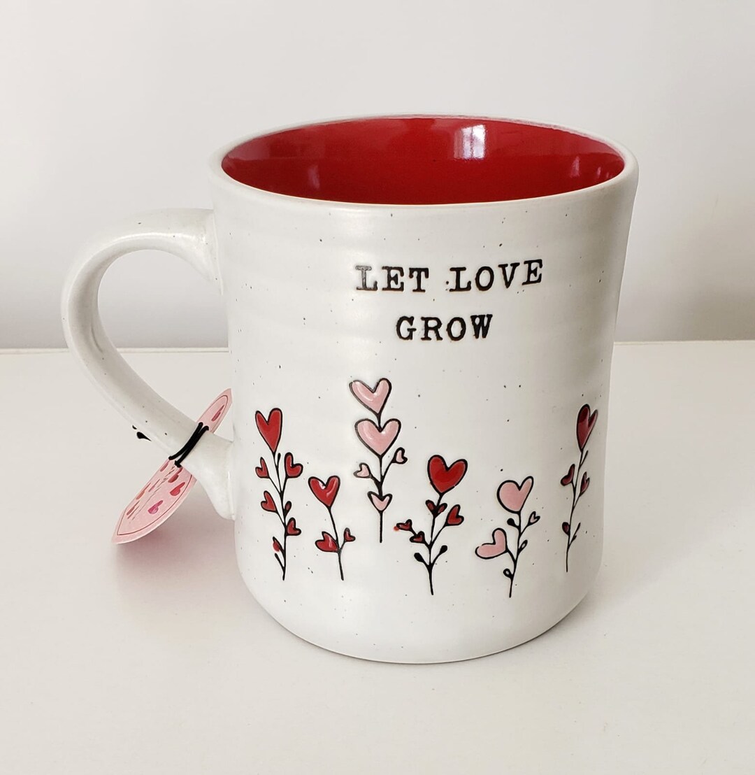 Let Love Grow Coffee Tea Mug Cup 20 Oz White & Red by Sheffield Home NEW - Etsy