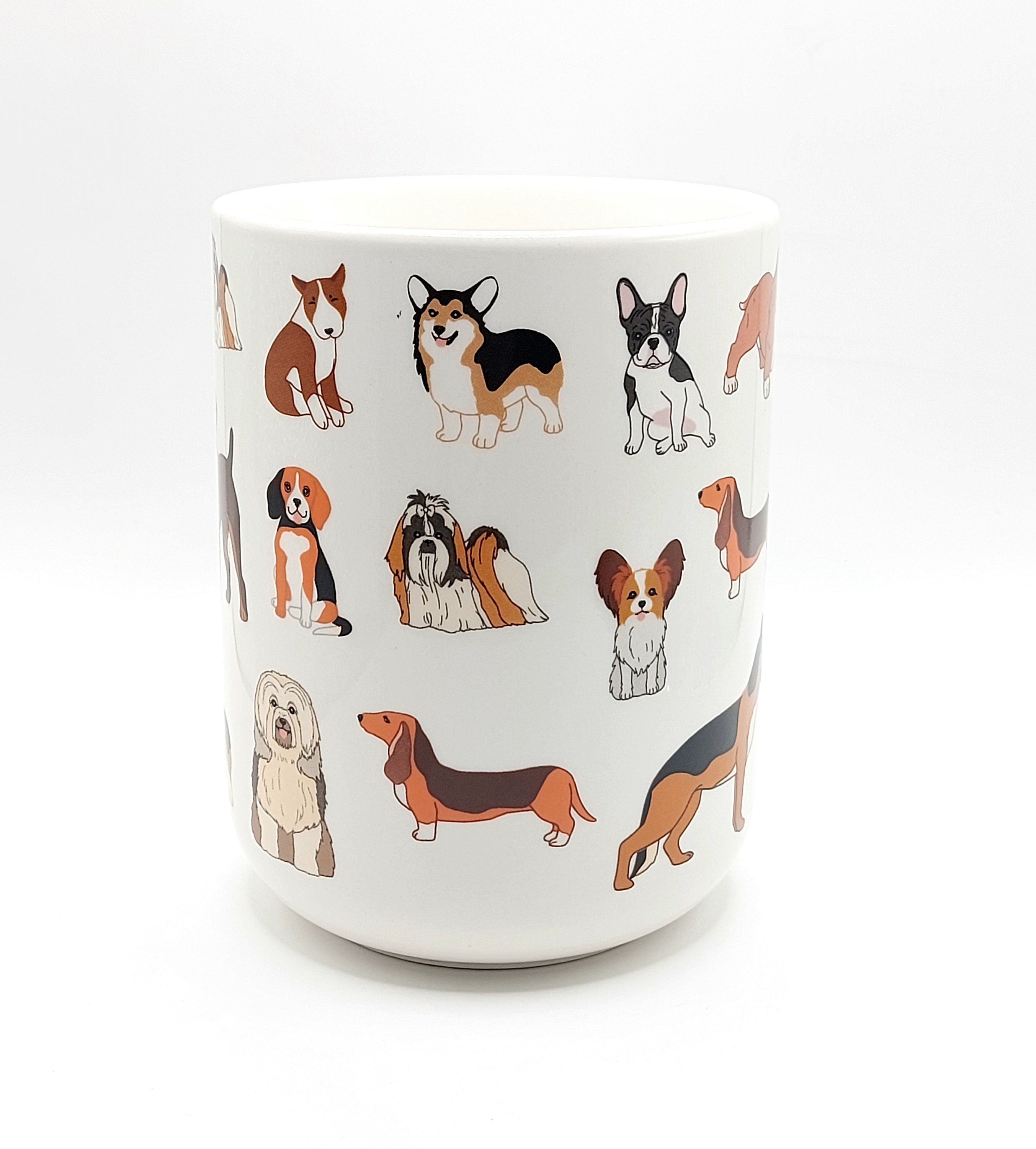 DOG LOVER Woof Coffee Tea Mug Cup 16 Oz Ceramic, Colorful Dogs Breeds ...