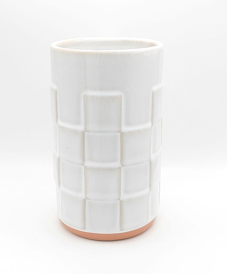 Embossed Squares Texture Coffee Tea Mug 16 Oz Ceramic White, Artisanal ...