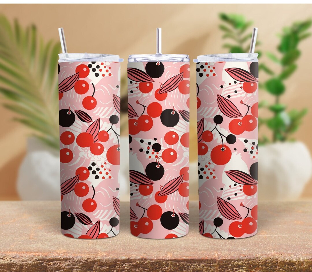Personalized Modern Cherries Stainless Steel Skinny 20 Oz Tumbler With ...