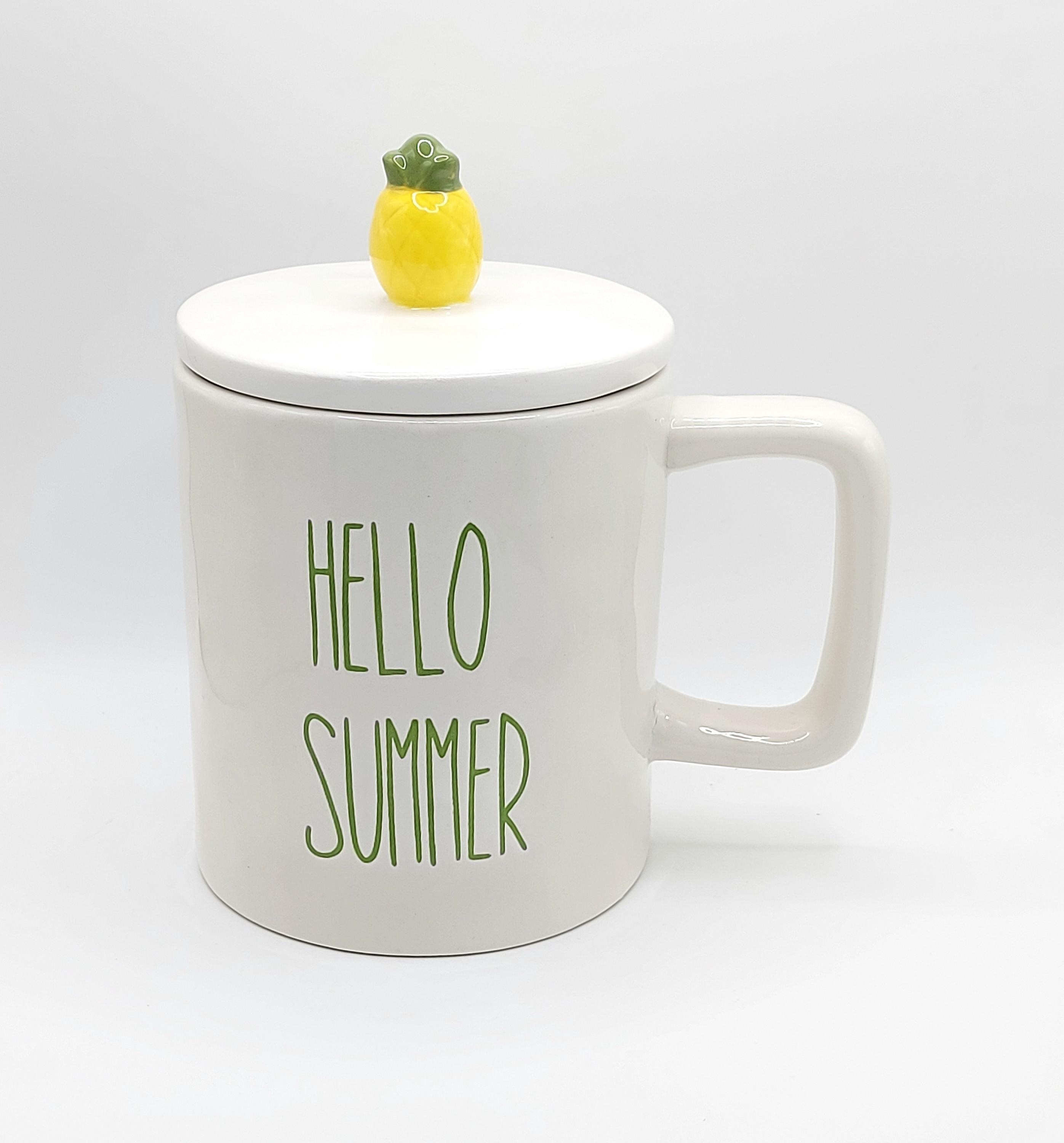 HELLO SUMMER Coffee Tea Mug Cup With Cap 14 Oz Ceramic, Sculpted ...