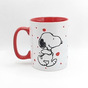 Peanuts Cute Snoopy Mug Cup 16 Oz Ceramic White & Dotted Red ...