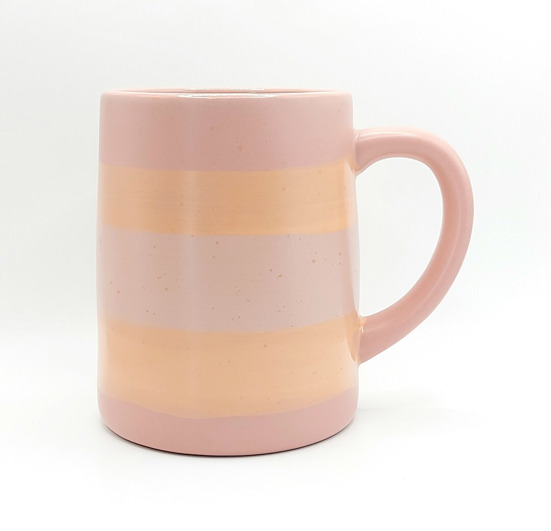 Pink Lines Coffee Tea Cup Mug 16 Oz Ceramic, Hand-painted Style ...