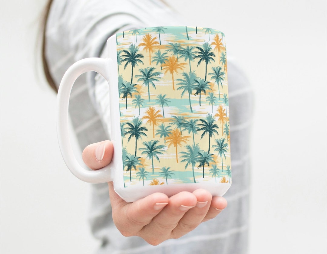 Malibu Palm Trees Coffee Tea Mug Cup 15 Oz Ceramic White, Colorful ...