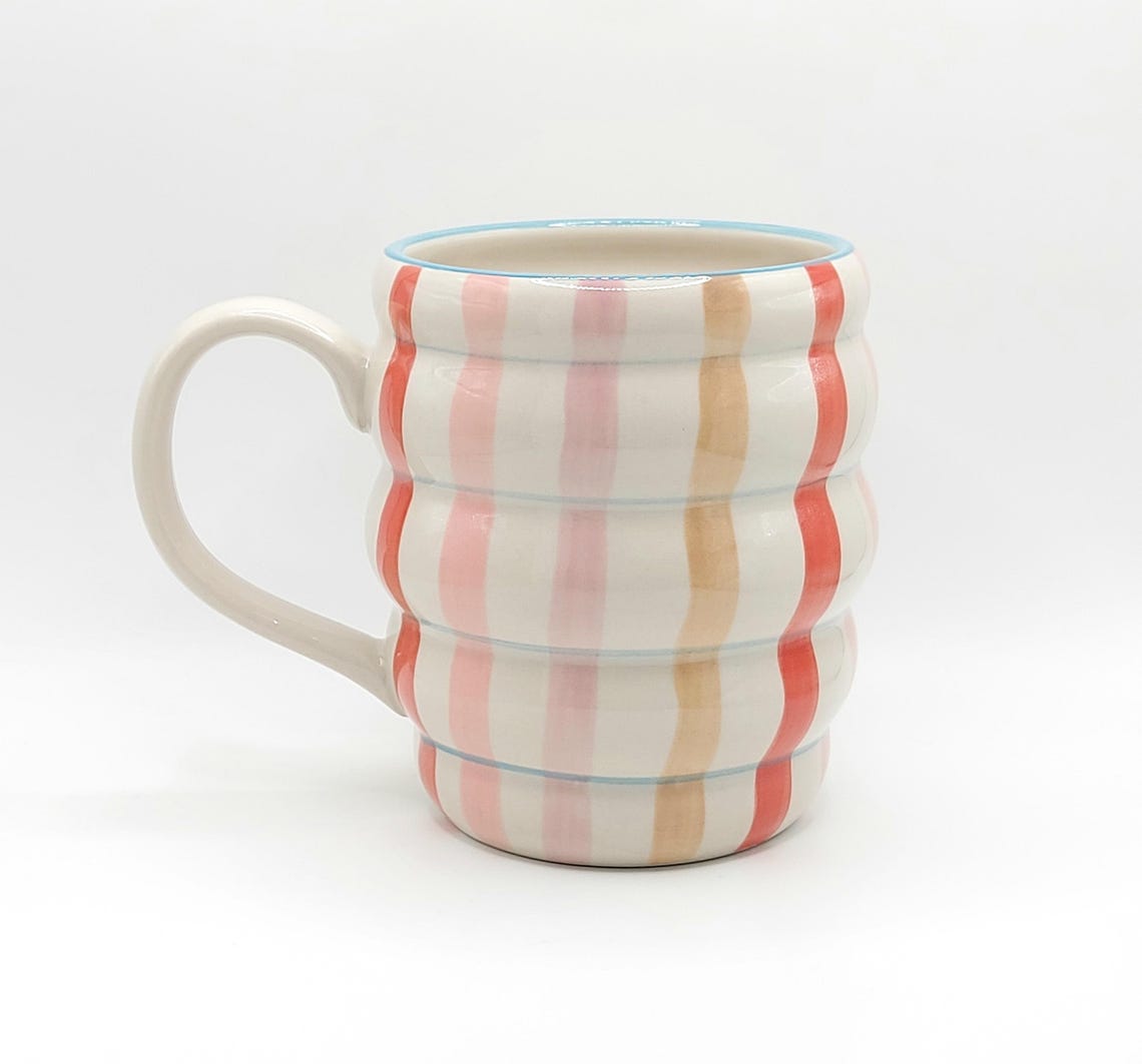 Fun Bubble Colorful Lines Coffee Tea Mug 16 Oz Ceramic, Wavy Style Jug ...