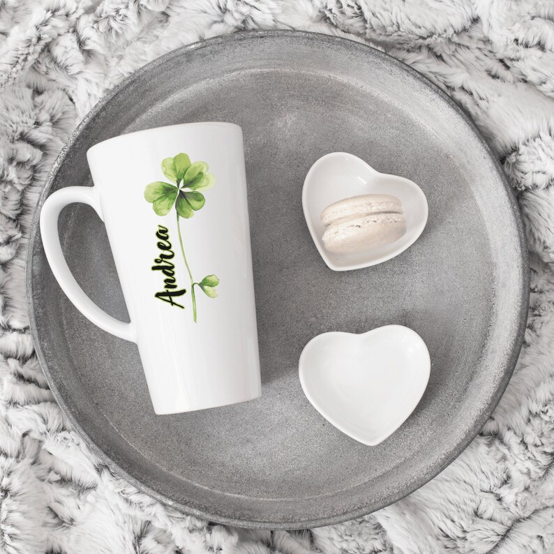 Lucky Clover Personalized Latte Mug 17 Oz, Custom Name Coffee Cup, St ...
