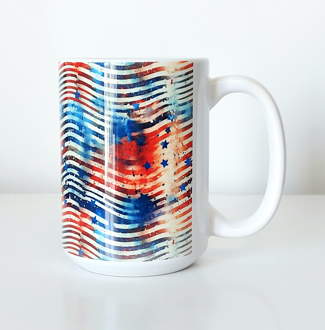 Stars & Stripes Coffee Tea Mug Cup 15 Oz Ceramic, 4th of July Party, Stars Mug, Personalized ...