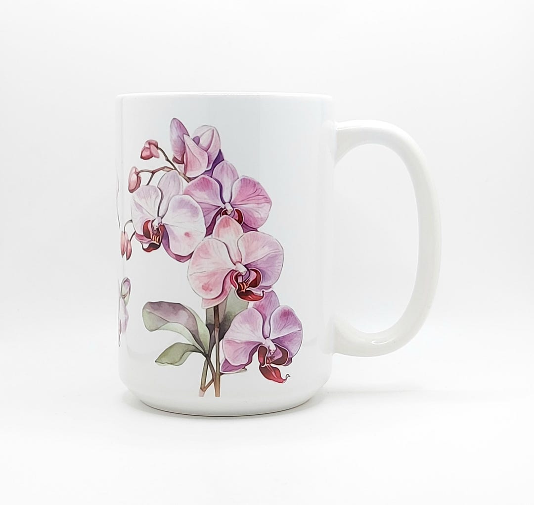 Bouquet of Purple Orchids Coffee Tea Mug Cup 15 Oz Ceramic, Orchid ...