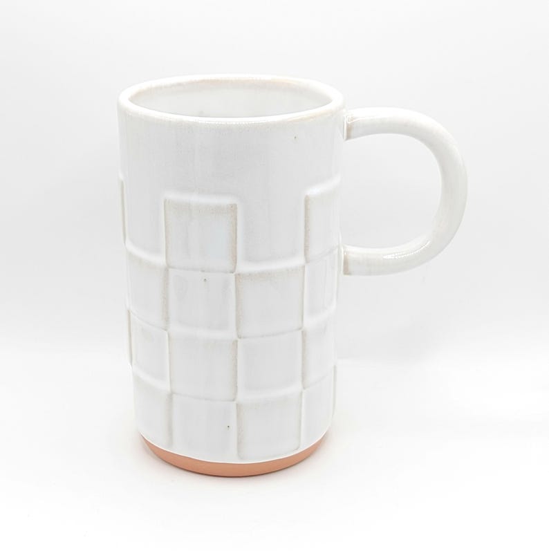 Embossed Squares Texture Coffee Tea Mug 16 Oz Ceramic White, Artisanal ...