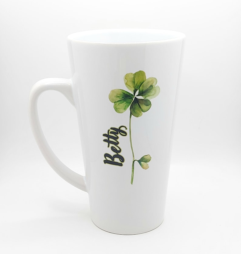 Lucky Clover Personalized Latte Mug 17 Oz, Custom Name Coffee Cup, St ...