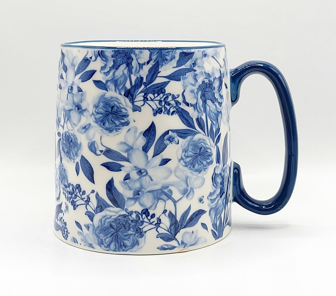 Blue Flowers Coffee Tea Mug Cup 14 Oz Floral Pattern by 10 - Etsy