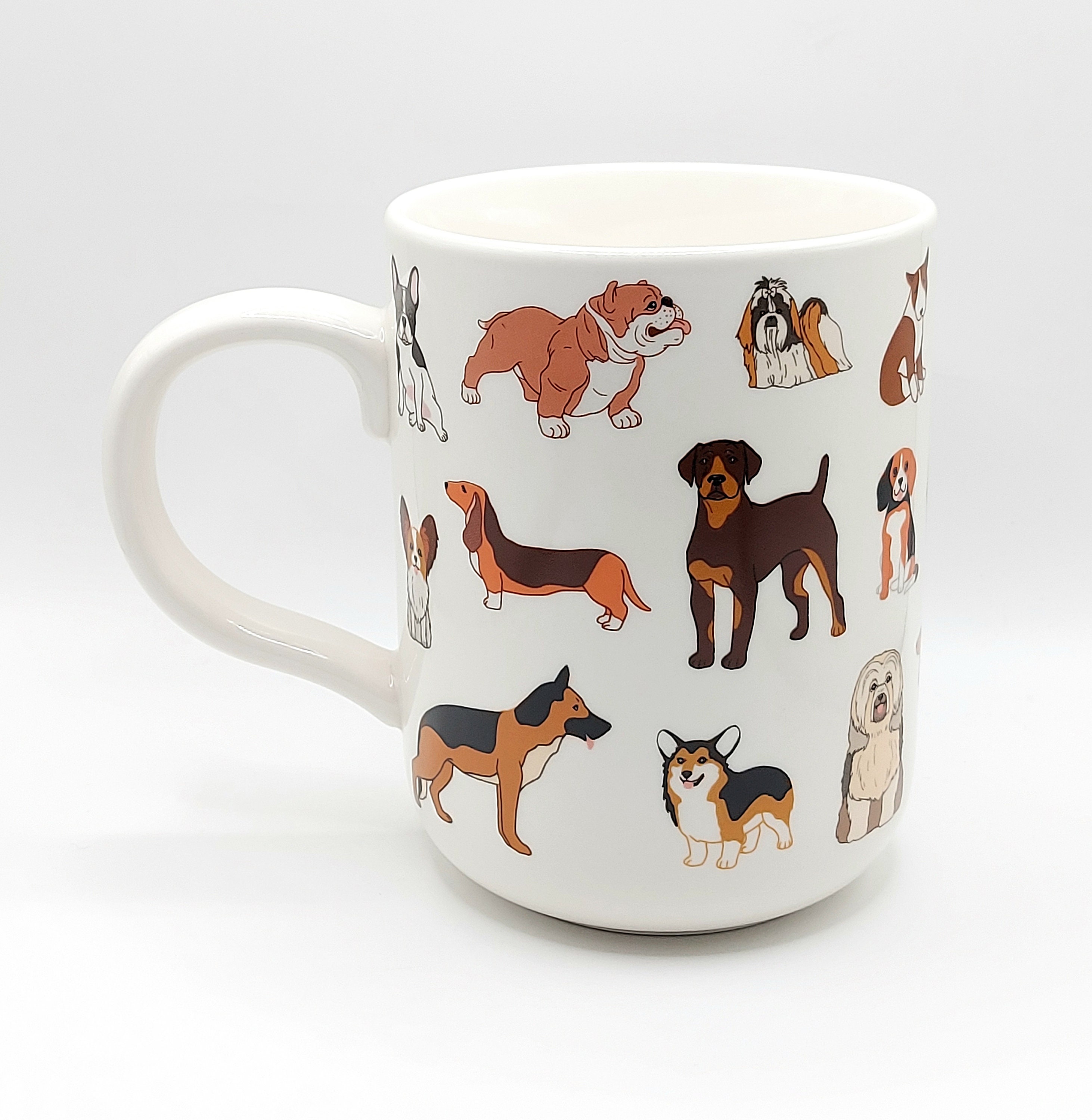 DOG LOVER Woof Coffee Tea Mug Cup 16 Oz Ceramic, Colorful Dogs Breeds ...
