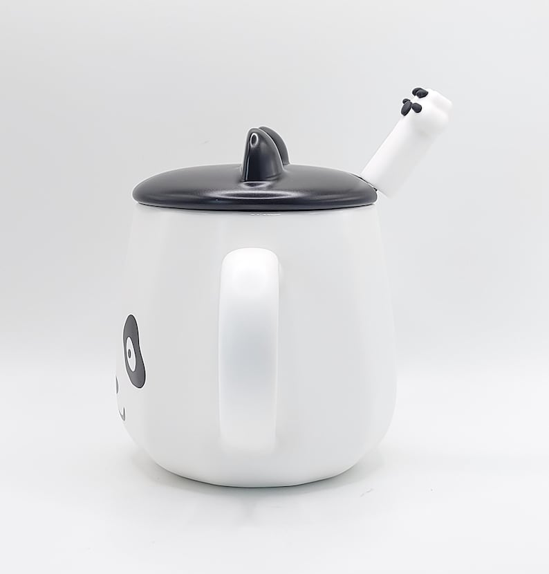 Hello Panda Mug With Lid & Spoon, 14 Oz Stoneware Coffee Cup, Cute ...