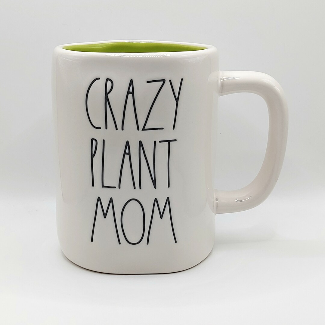 Rae Dunn Crazy Plant Mom Coffee Tea Mug Cup 18 Oz Ceramic White & Green ...