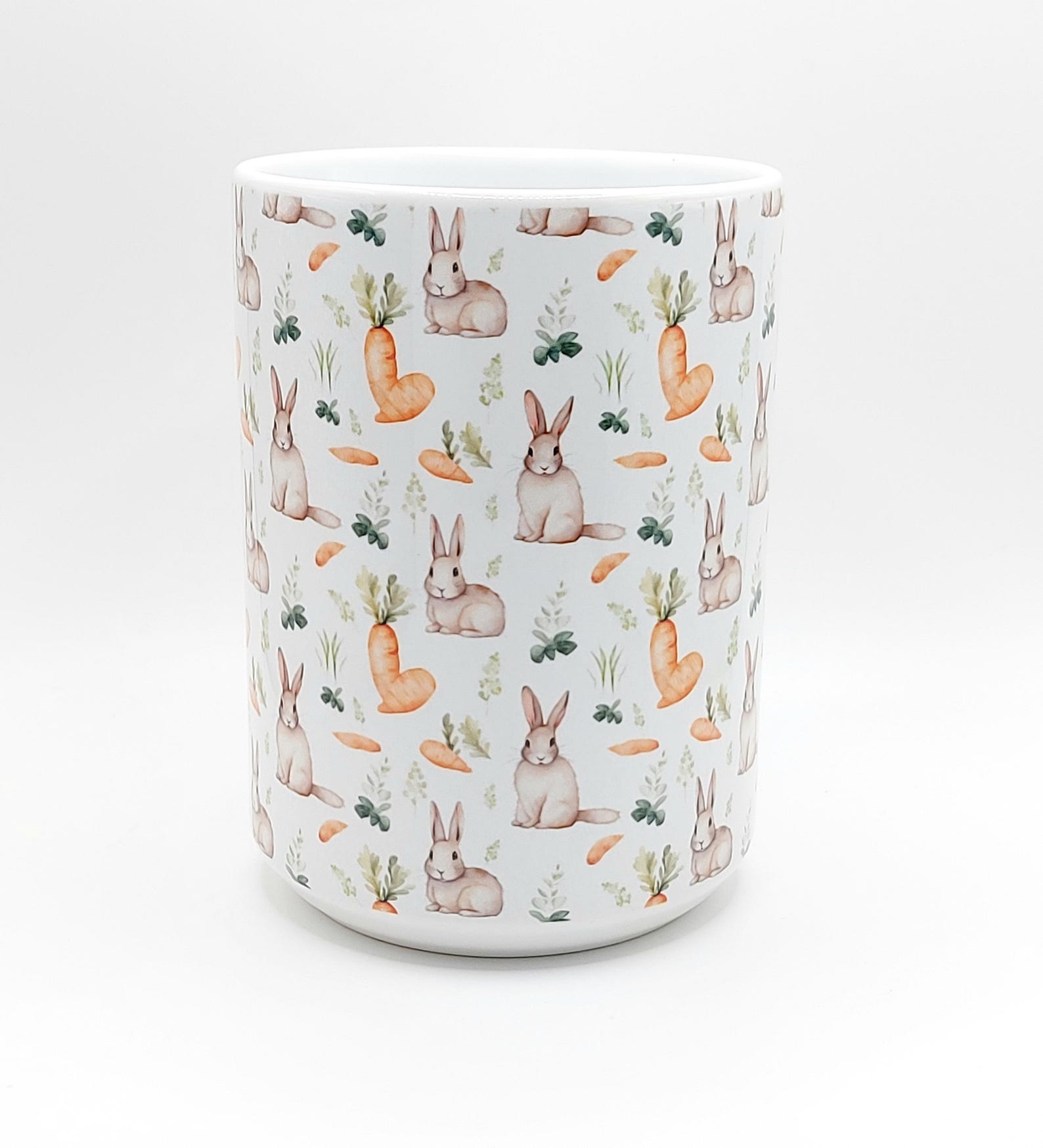 Cute Bunny & Carrots Coffee Tea Mug Cup, 15 Oz Ceramic Mug, Happy Bunny ...